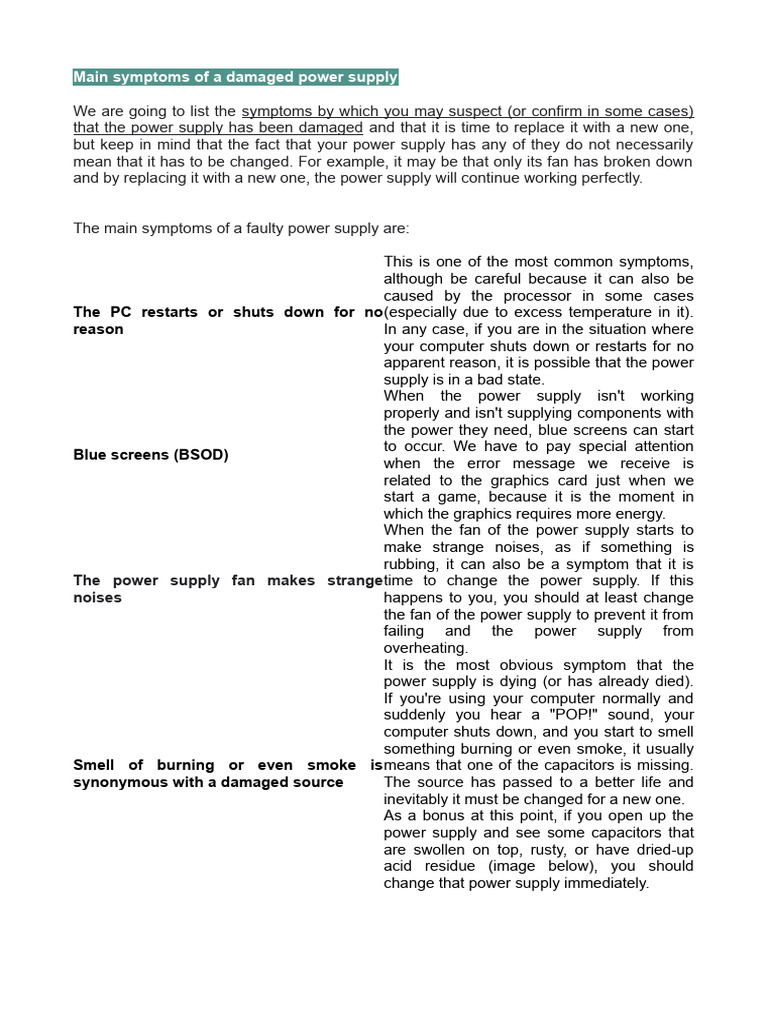 Symptoms Damaged Power Supply | PDF