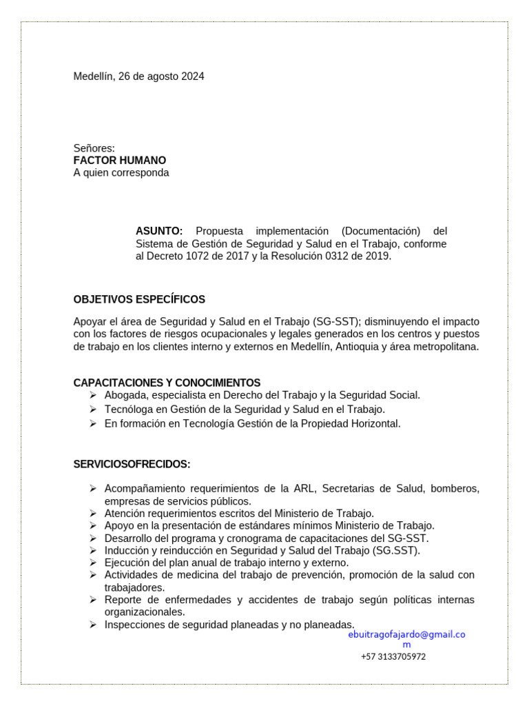 Presentación Propuesta Factor Humano SST 2 | PDF