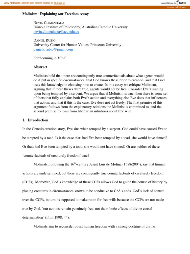 Molinism Explaining Our Freedom Away | PDF