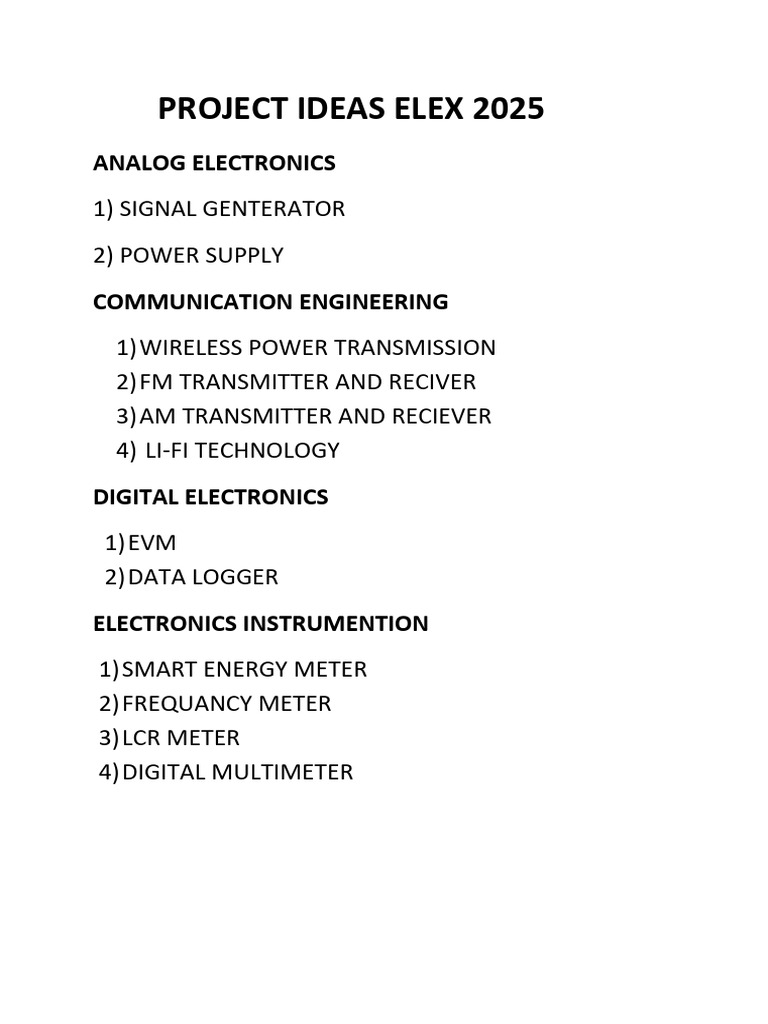 Project Ideas Elex 2025 | PDF