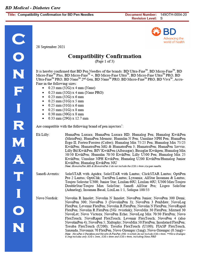 DC BD-Pen Needle Compatibility-Guide QG | PDF