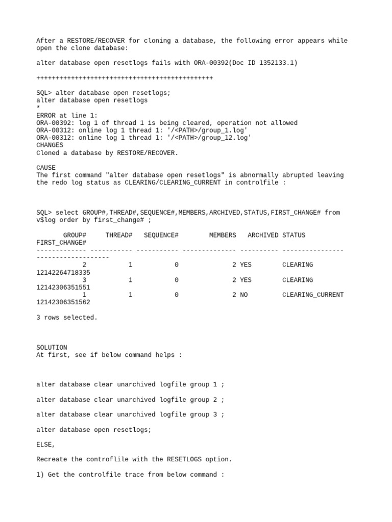 Alter Database Open Resetlogs | PDF
