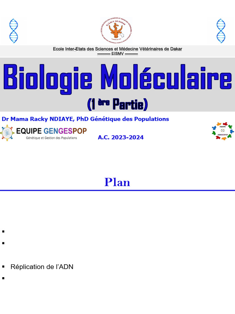 Cours BioMol VETO 2023 - 2024 - 1ère PARTIE | PDF