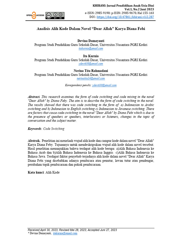 KHIRANI - VOLUME 1, NO. 2, JUNI 2023 Halaman 155-163 | PDF | Indonesian Language | Languages Of Asia