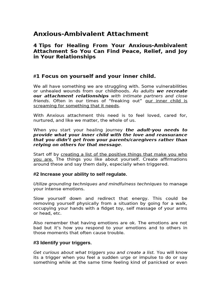 4 steps healing Anxious Ambivalent Adult | PDF