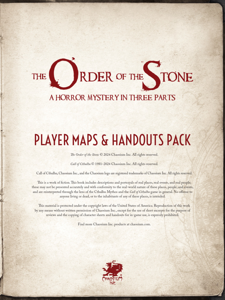 CHA23160 The Order of The Stone Investigators Maps Handouts Pack | PDF