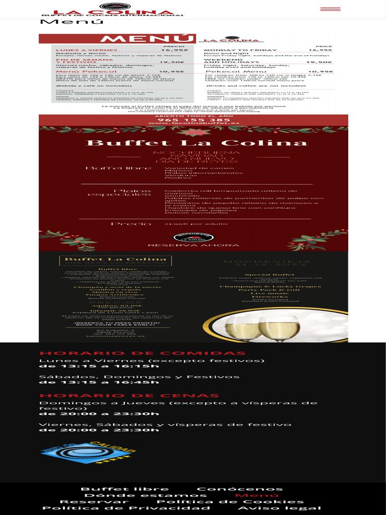 Menú Del Buffet Libre La Colina Alicante Antes Colonial | PDF