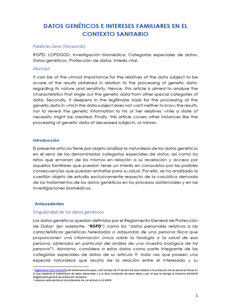 Sobre El Acceso A Datos Genéticos Familiares | PDF