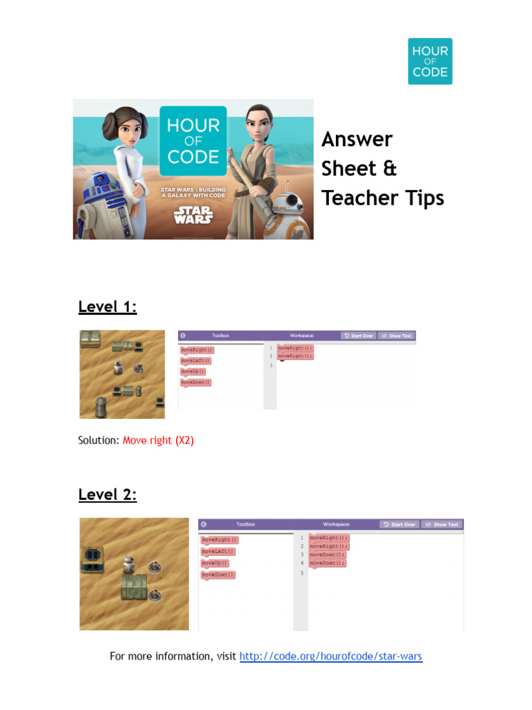 Hour of Code Star Wars Answer Sheet | PDF