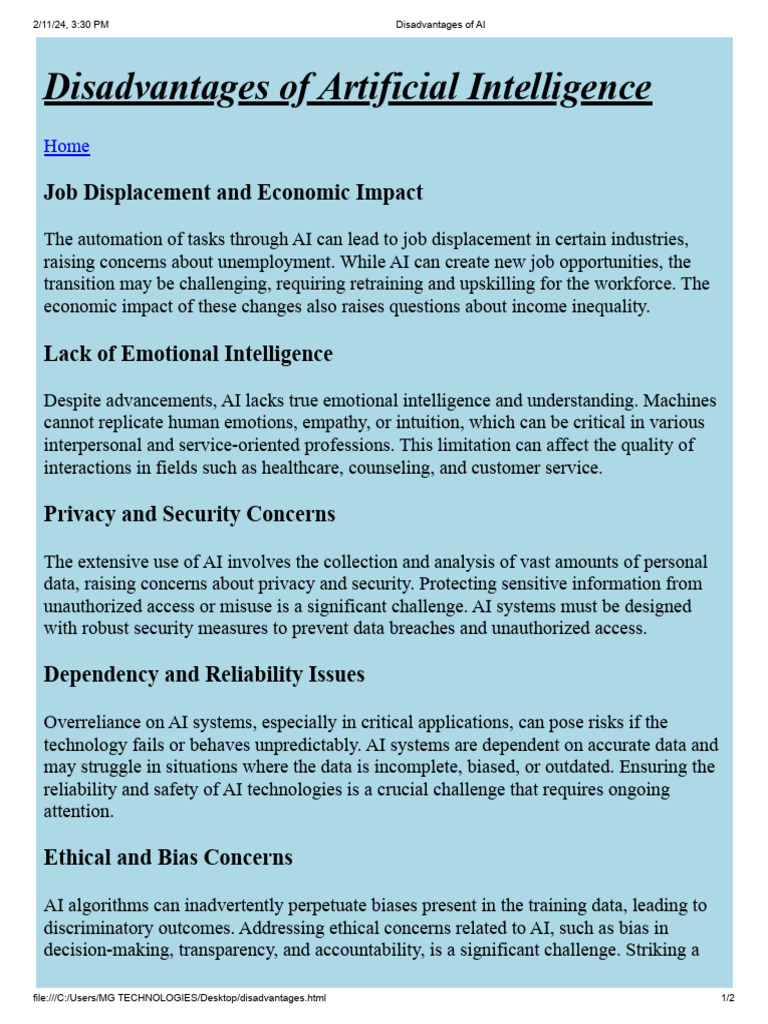 Disadvantages of AI | PDF