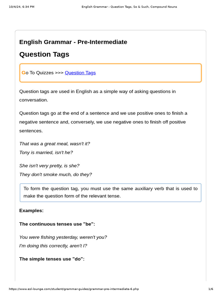 English Grammar - Question Tags, So & Such, Compound Nouns | PDF