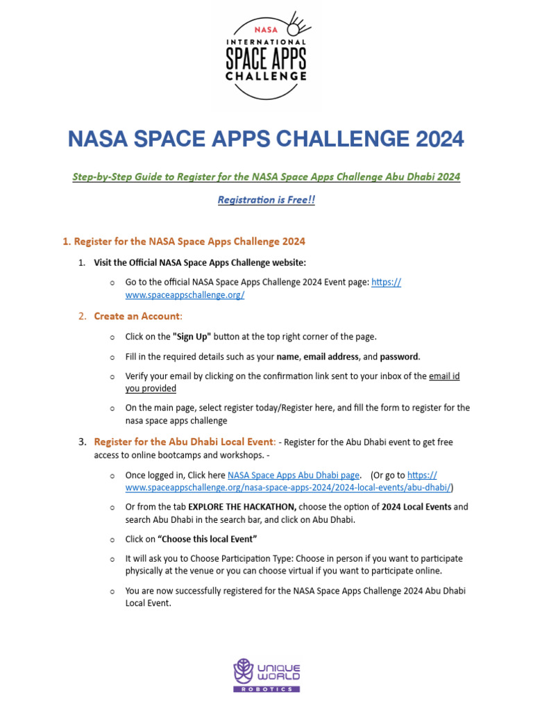 Nasa Space Apps Challenge Abudhabi Registration Guide | PDF