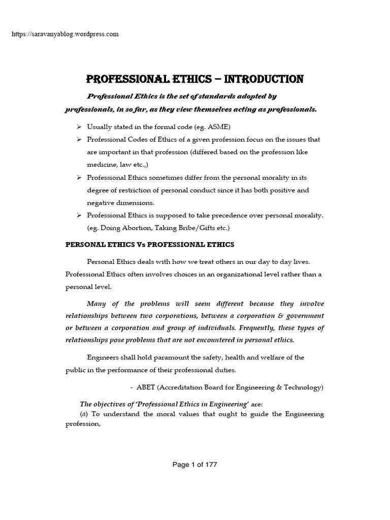 Professional Ethics Notes | PDF | Morality | Virtue
