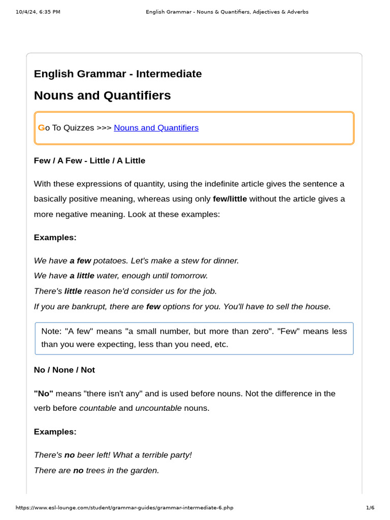 English Grammar Nouns Quantifiers Adjectives Adverbs Pdf