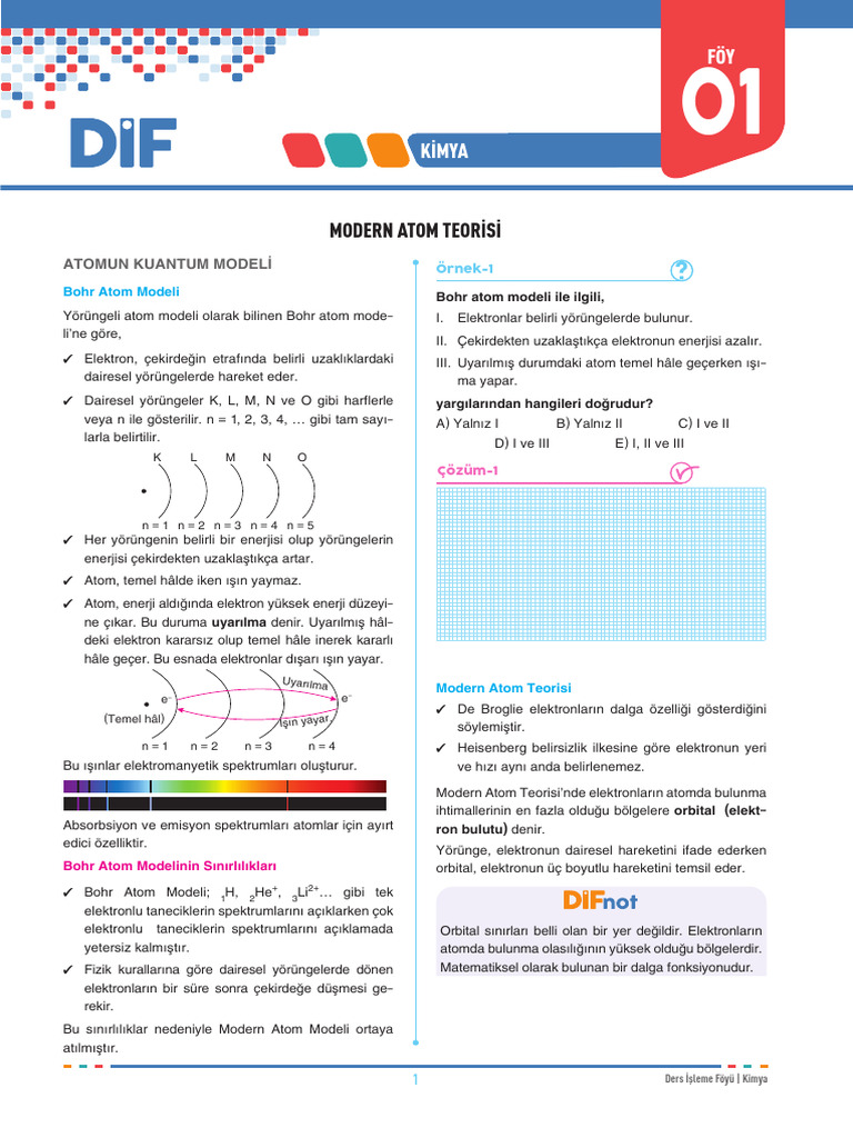 Ayt Ki̇mya - Di̇f - Föy 1 - Ornek | PDF