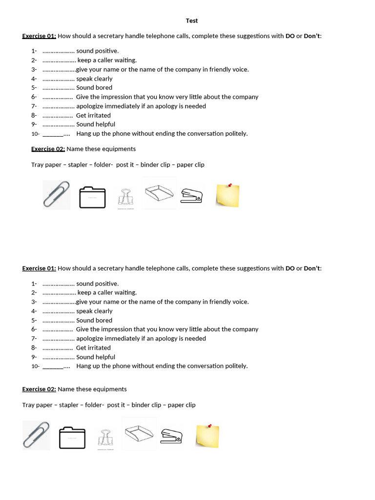 Test Secretary | PDF | Telephone Call | Career & Growth