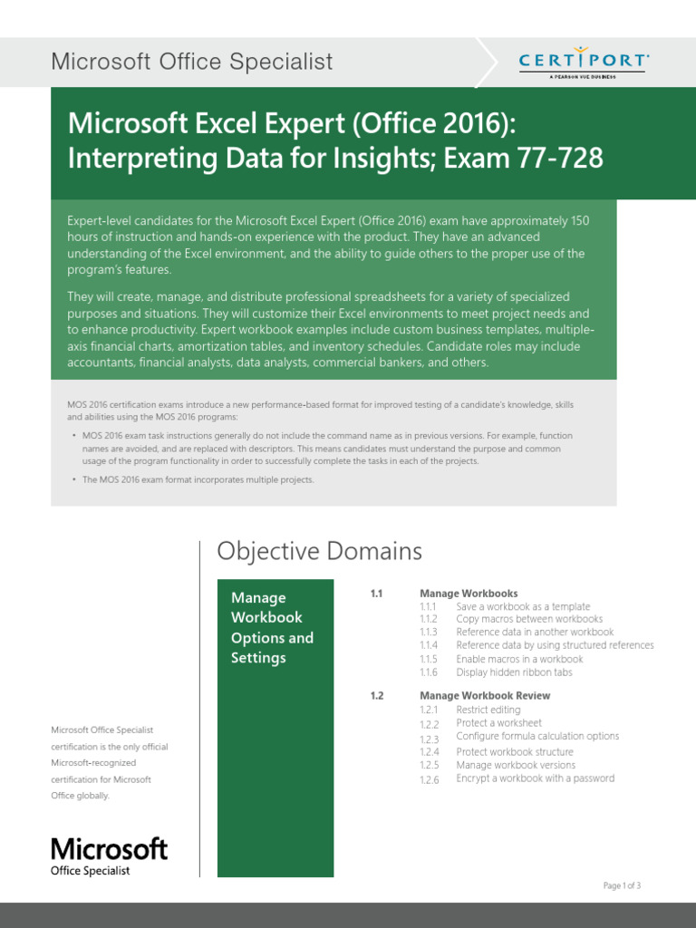 MOS - Excel Expert 2016 Exam Objectives | PDF