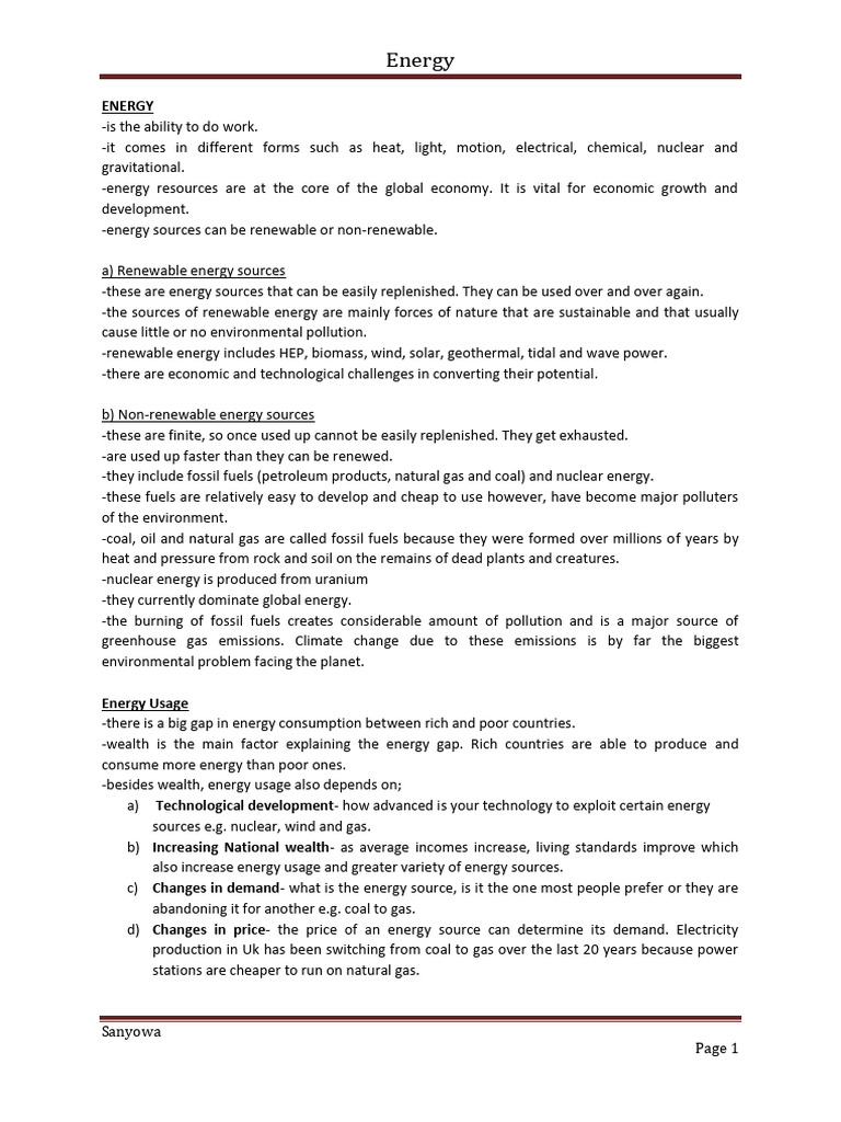ENERGY Geography Notes | PDF | Energy Development | Renewable Energy