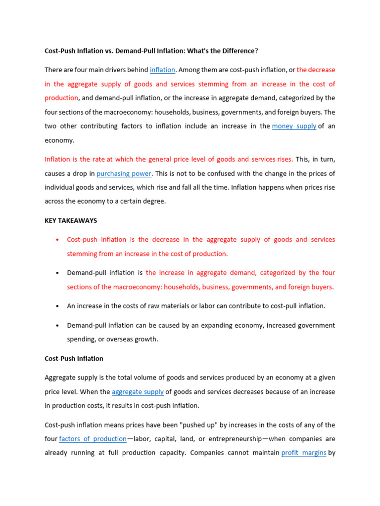 Cost-Push Inflation vs. Demand-Pull Inflation | PDF