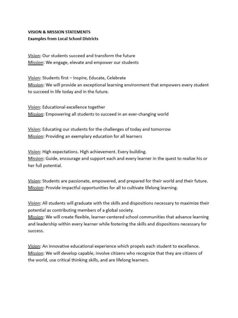 Vision Mission Examples | PDF
