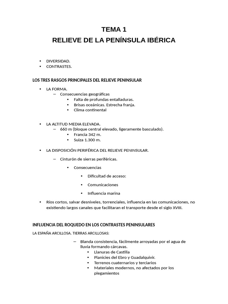 Tema 1. El Relieve de La Península Ibérica | PDF