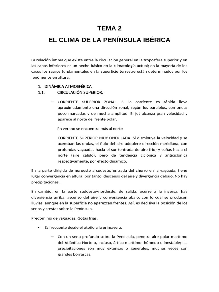 TEMA 2. EL CLIMA DE LA PENÍNSULA IBÉRICA. | PDF