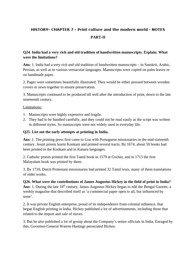 Class 10 Print Culture and The Modern World - Part - II Notes | PDF ...