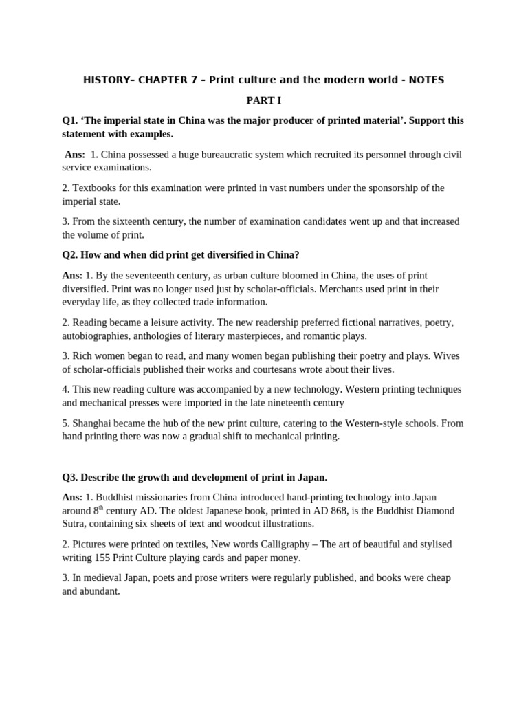 Class 10 Print Culture and The Modern World - Part - I Notes | PDF ...