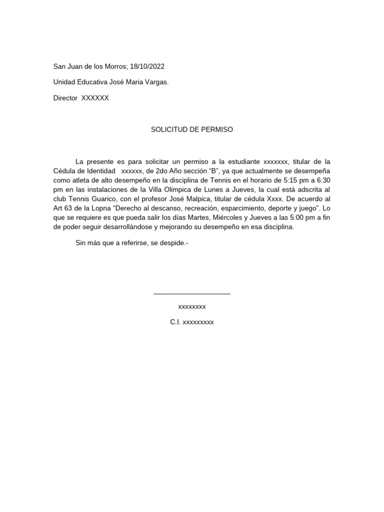 Ejemplo Solicitud de Permiso Daliannis | PDF