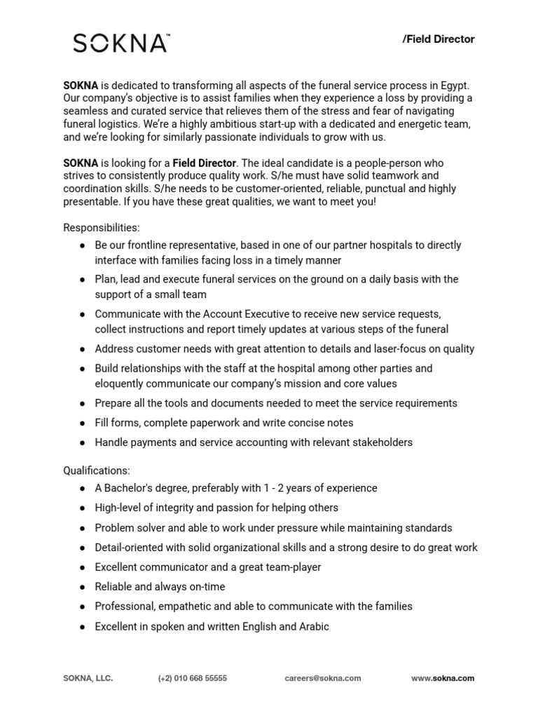 Field Director - SOKNA | PDF
