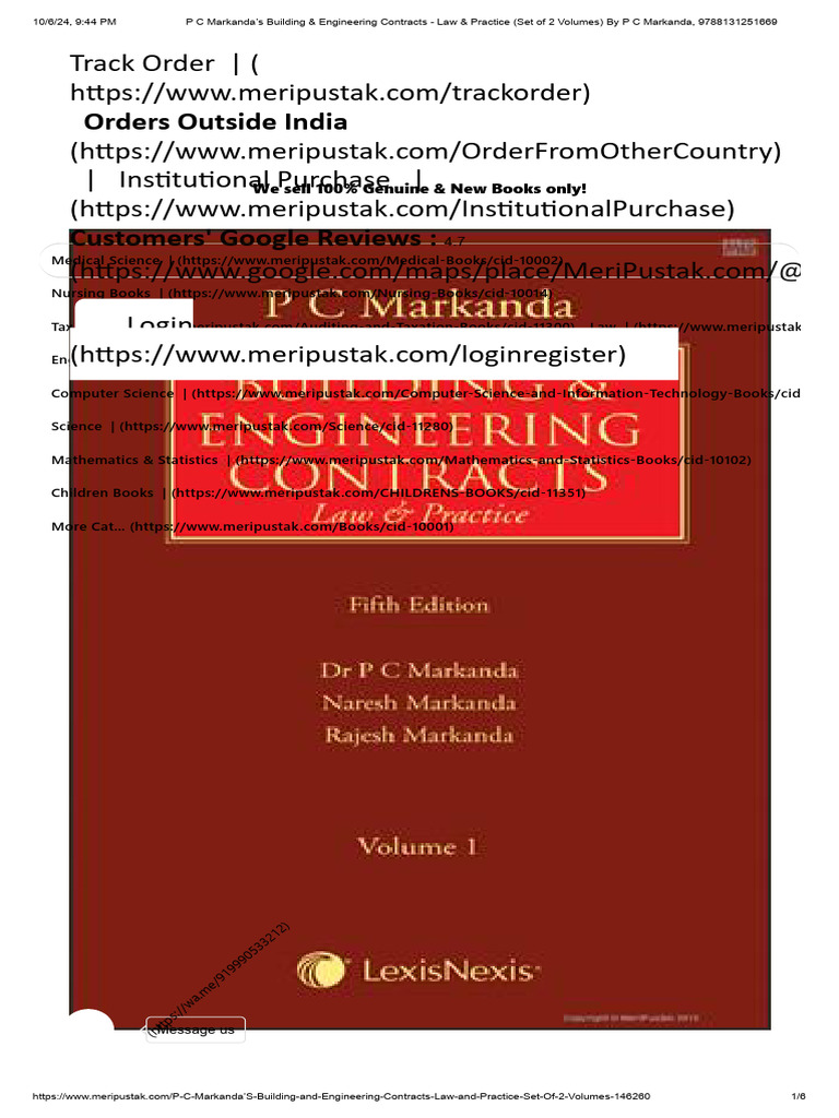 P C Markanda's Building & Engineering Contracts - Law & Practice (Set ...