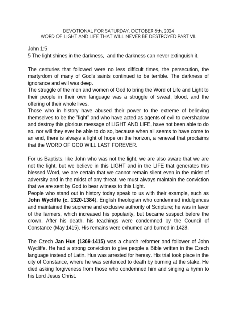 WORD OF LIGHT AND LIFE THAT WILL NEVER BE DESTROYED PART VII.- | PDF