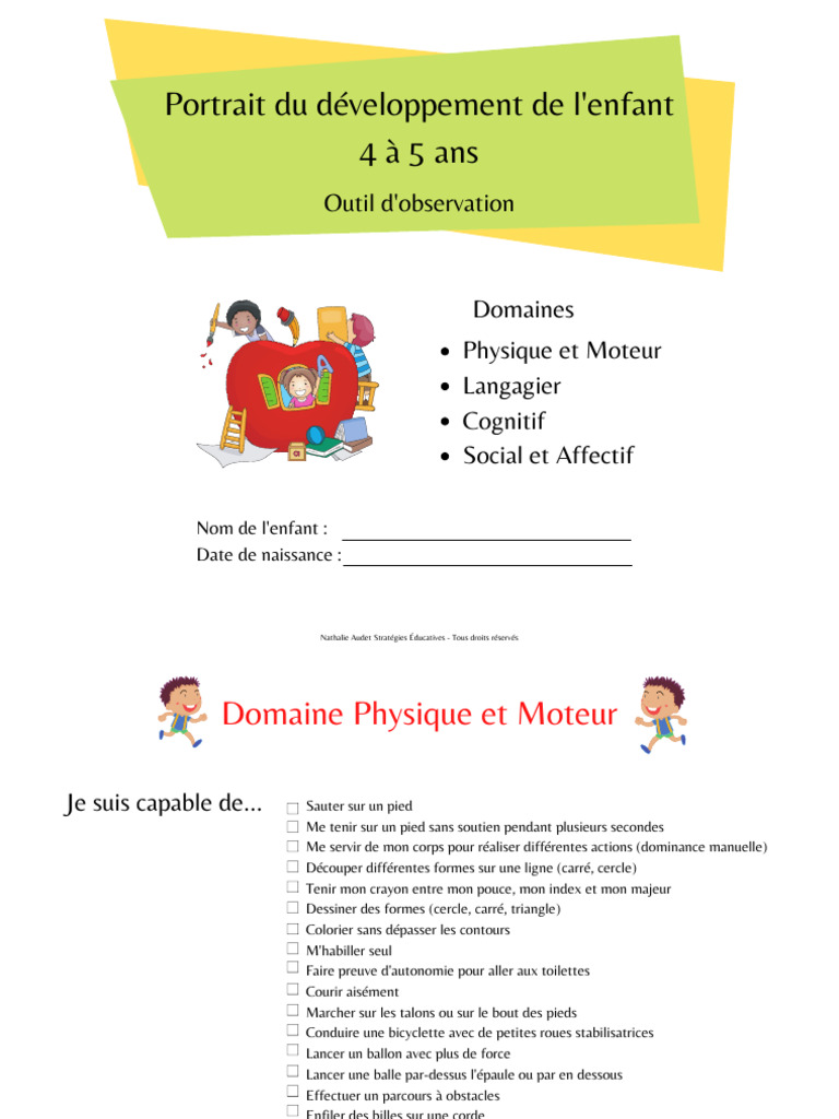 Portrait du développement de l'enfant 4 à 5 ans | PDF