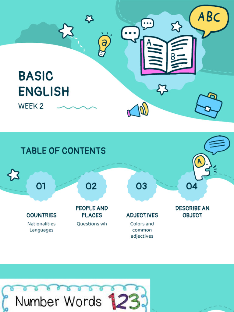 Basic English: Countries, Adjectives, Objects | PDF