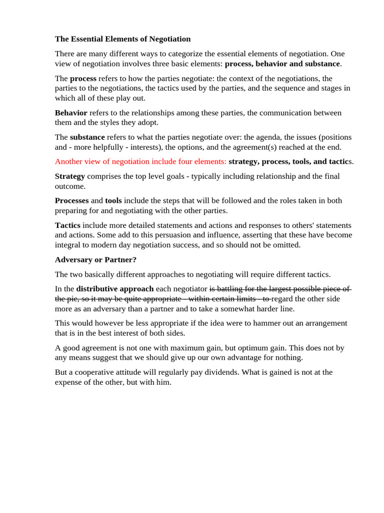 The Essential Elements of Negotiation | PDF