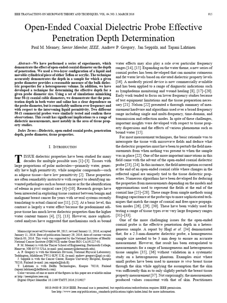 Open-Ended Coaxial Dielectric Probe Effective Penetration Depth Determination | PDF
