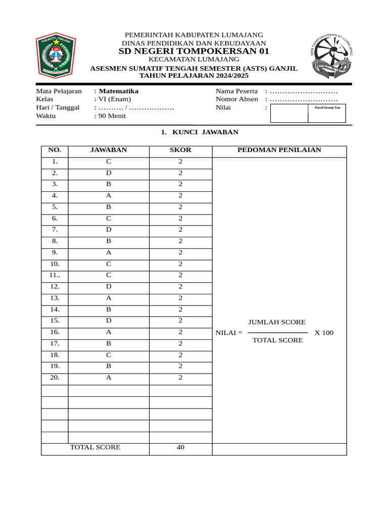 KJ Dan PP - Asts - MTK - Ikm - K.6 - 2024-2025 - Fix | PDF