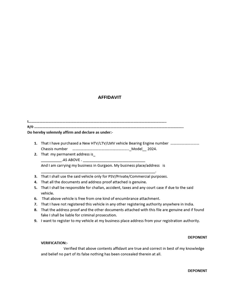 New Vehicle Affidavit 1 | PDF