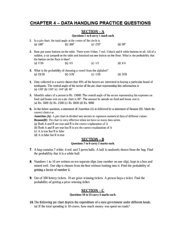 Chapter 4 - Data Handling Practice Questions | PDF