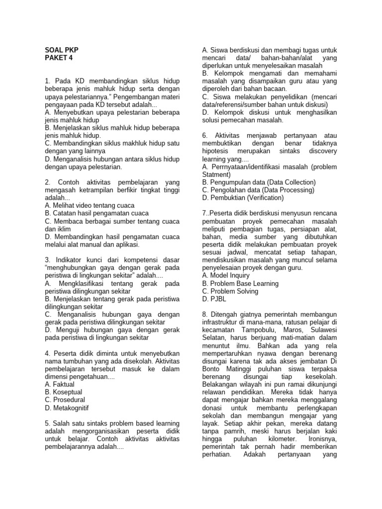 File Soal Post Test PKP Berbasis Zonasi Paket 4 | PDF