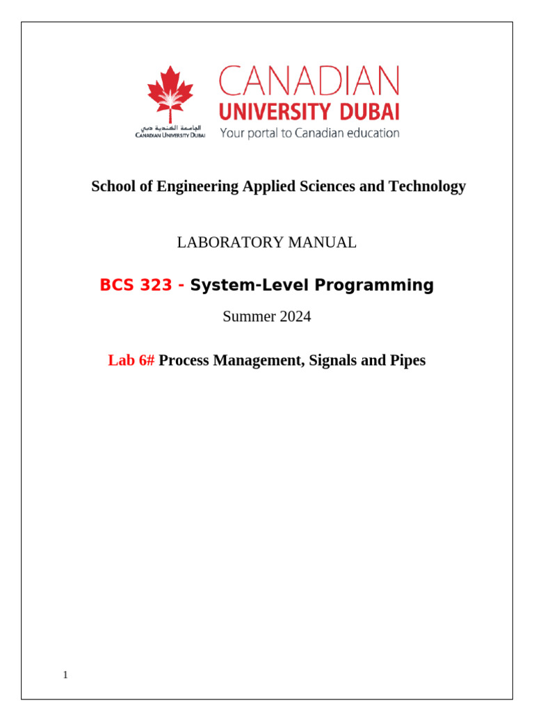 Lab 6 - BCS 323 - System-Level Programming - Process Management, Signals and Pipes | PDF