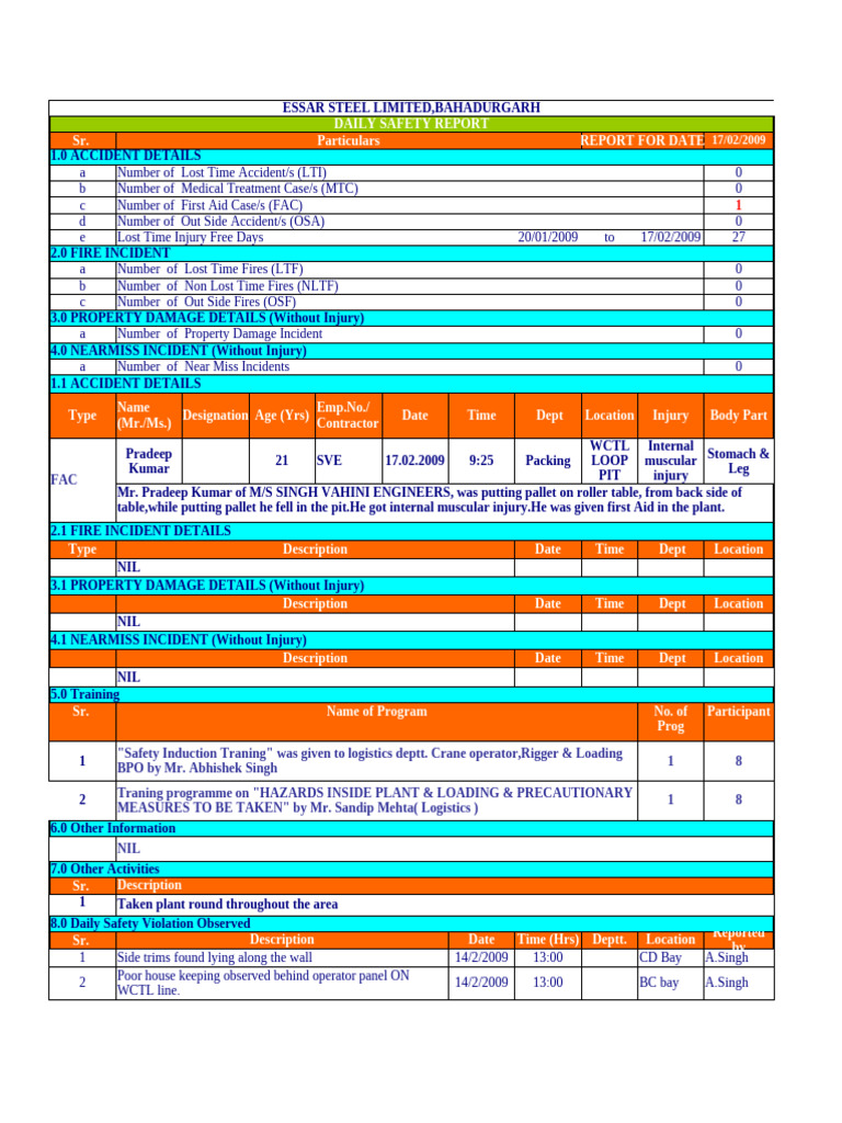 Daily Safety Report | PDF