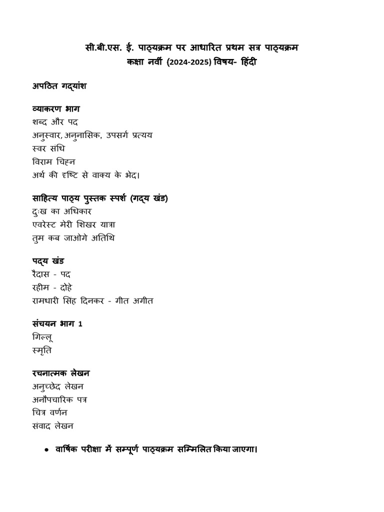 class - 9 Hindi (B) syallabus with revised marking scheme (2024-2025) | PDF