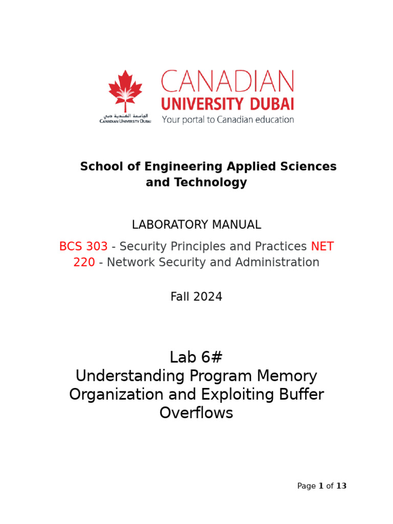 Lab06 - Understanding Program Memory Organization, and Buffer Overflow ...