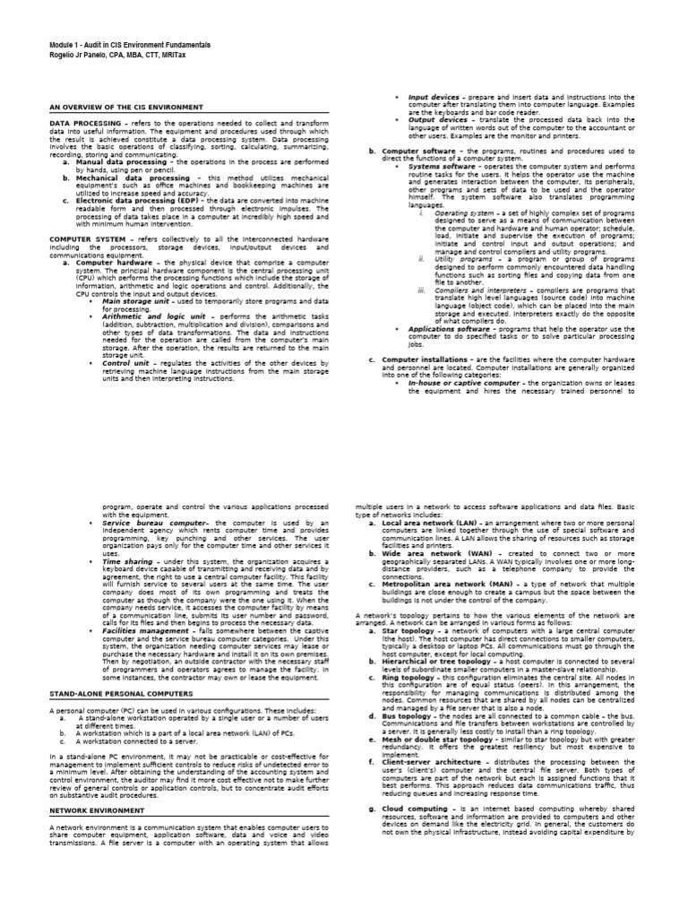 Module 1 Audit in CIS Environment Fundamentals Prelim Lecture | PDF