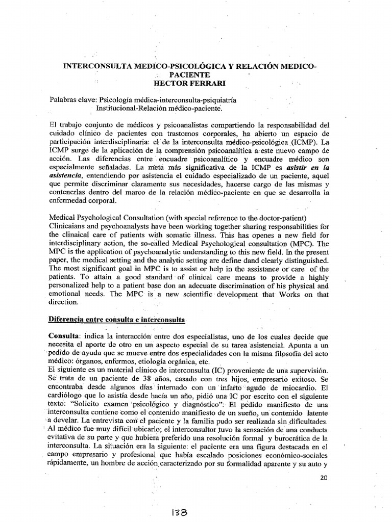 5.15 Interconsulta Medico-Psicologica y Relacion Medico-Paciente | PDF
