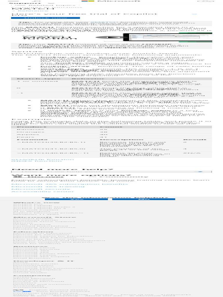 MATCH Function - Microsoft Support | PDF