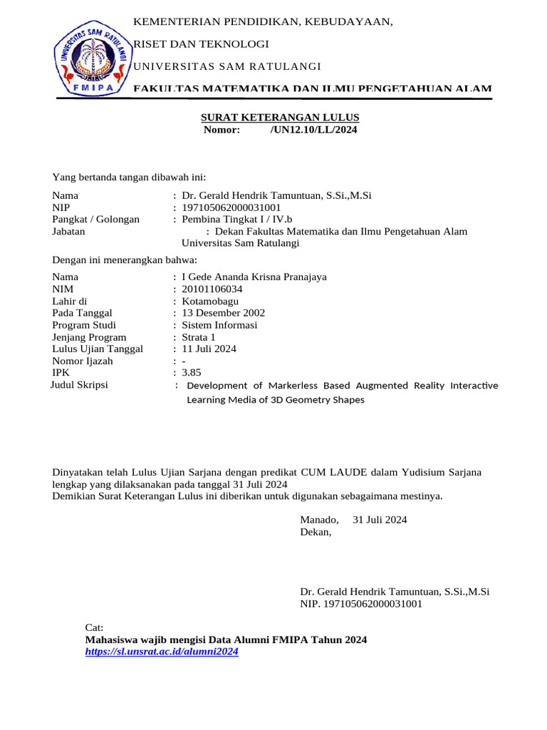 SKL I Gede Ananda - 20101106034 | PDF