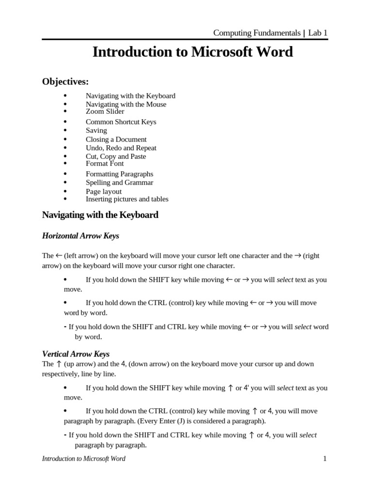Lab 1 (Computing Fundamentals) Use of Word With Short Keys | PDF | Computer Keyboard | Cursor ...