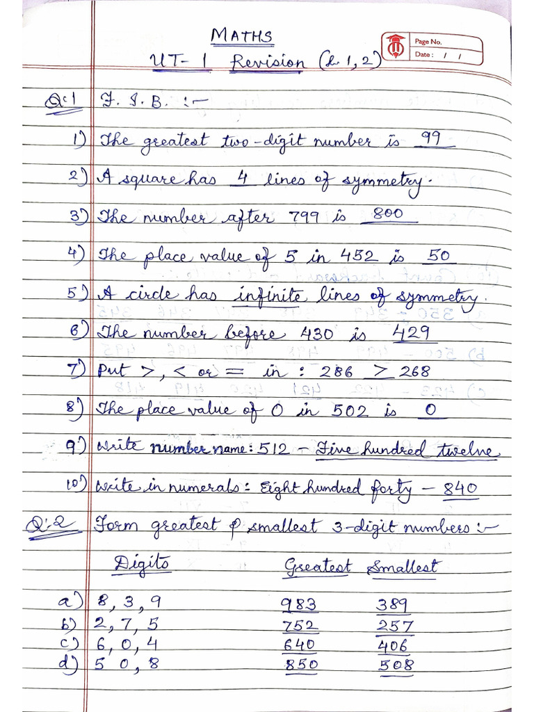 UT-1 Maths Revision | PDF